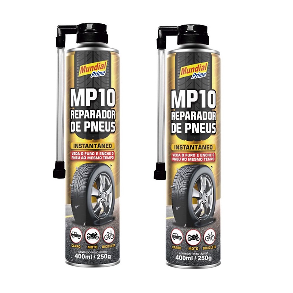 Kit 2x Reparador de Pneu Furado Spray Instantâneo Carro Moto Bicicleta MP10 400ml | Shopee Brasil