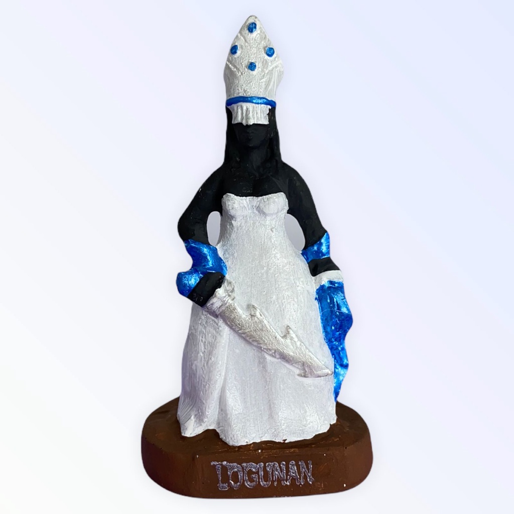 Escultura Orixa Oya Tempo Logunan Azul e Branca 10 cm Resina | Shopee ...