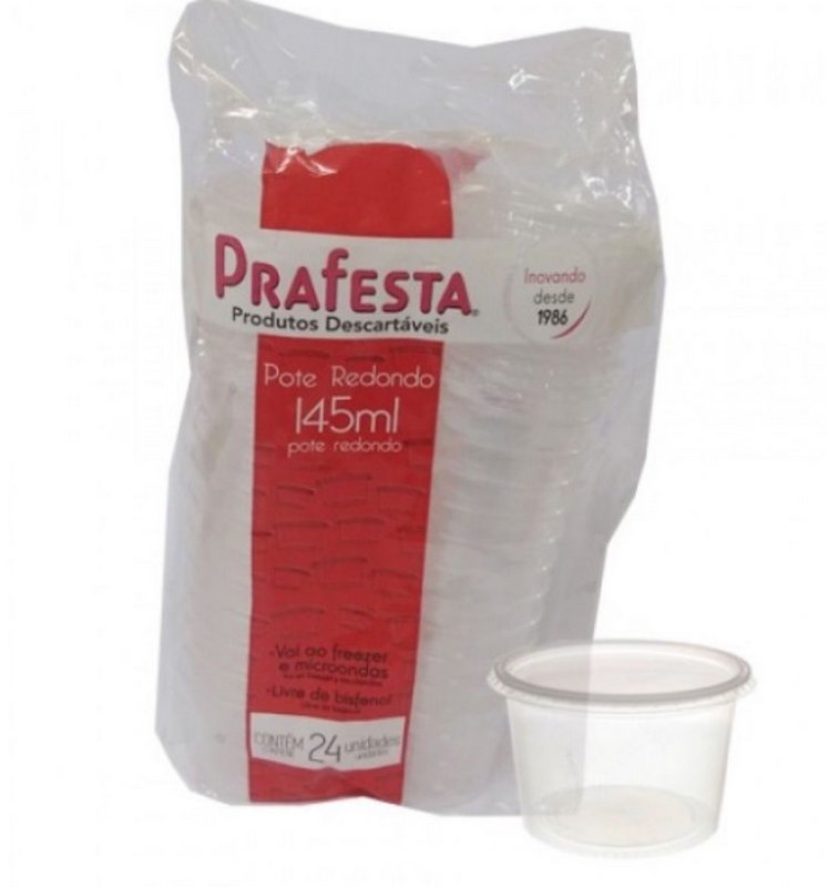 Pote Redondo Com Tampa 145 Ml 24 unidades - Prafesta | Shopee Brasil