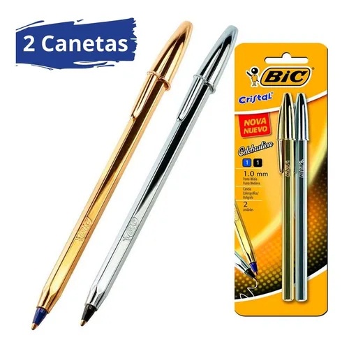 kit Caneta Bic Premium Celebration Dourada e Prata Luxo Papelaria ...