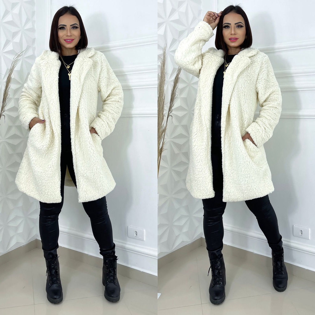 Casaco Teddy Tedy Sobretudo Feminino Forrado/Inverno/Plus size/ M G GG ...