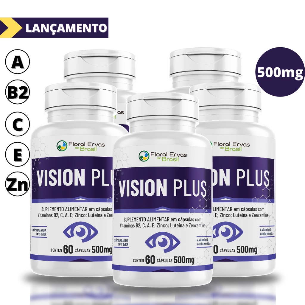 KIT 5X Vision PLUS 60 cáps 500mg - Suplemento a base de Luteina ...