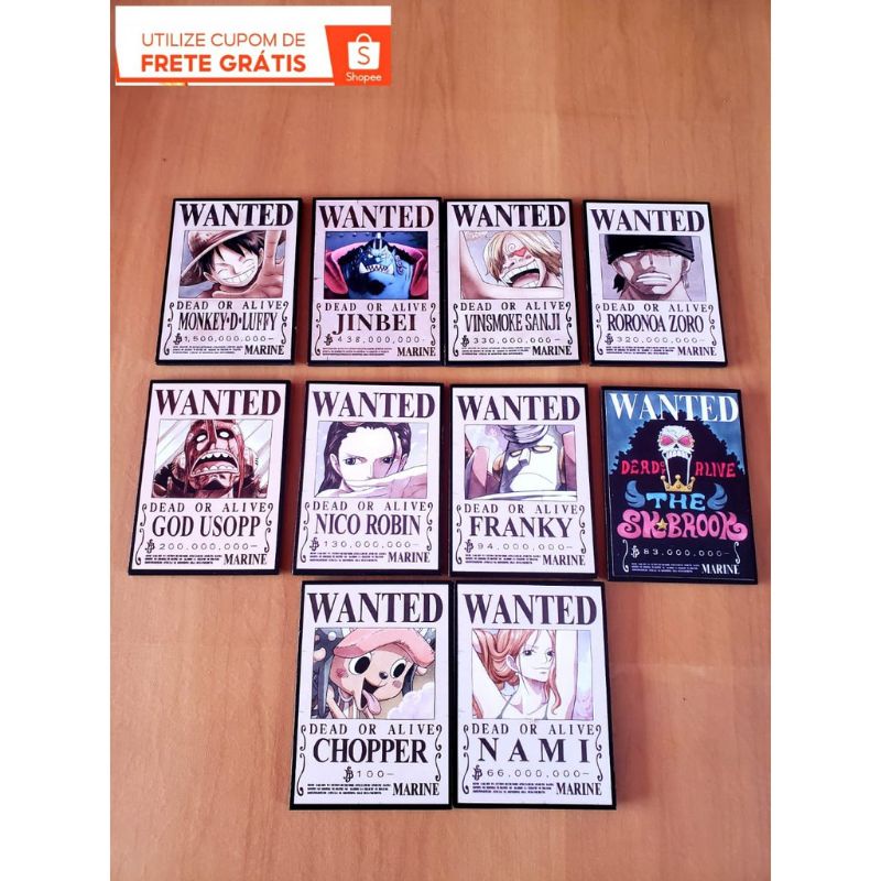 Quadros 10 Cartazes de Recompensas One Piece Mugiwaras Anime Mangá ...