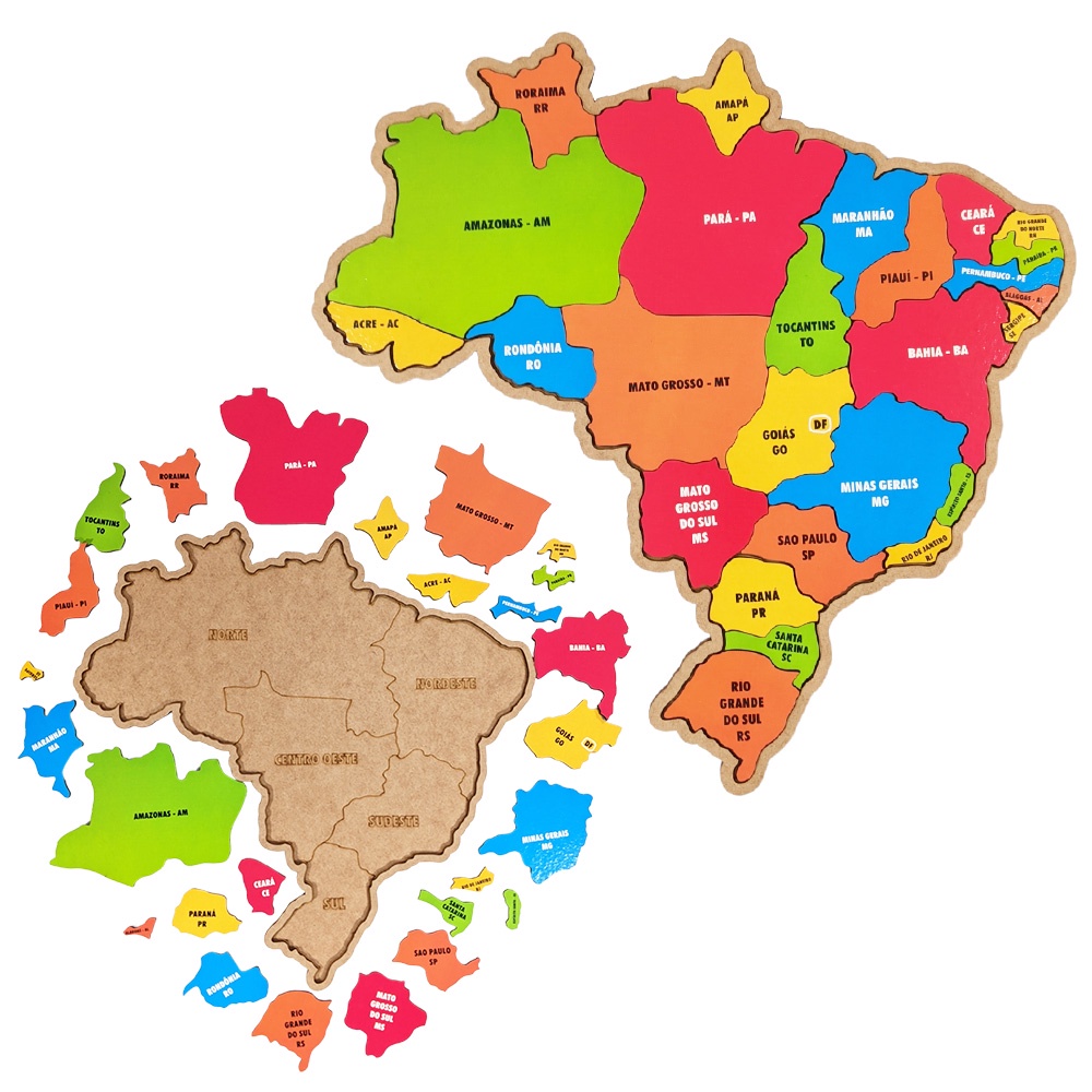 Quebra Cabeça Mapa Do Brasil Infantil Madeira 26 Peças Grande ...