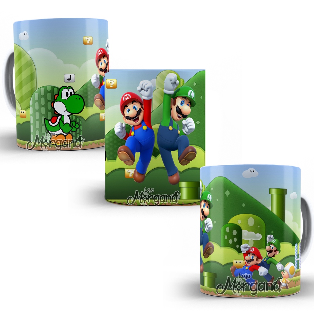 Cane super mário yoshe luige video game retrô xicara café mario bross ...