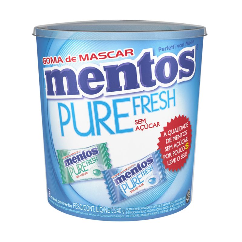 Chiclete Mentos PURE FRESH individual. Sabores Menta Verde e Menta ...