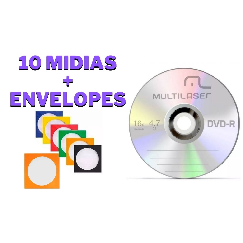 10 unidades de Mídia Virgem DVD-R Nos Envelopes Grava Jogo | Shopee Brasil