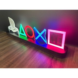 Abajur Luminária Led Especial Playstation 37cm com 5 Acrílicos símbolos ...