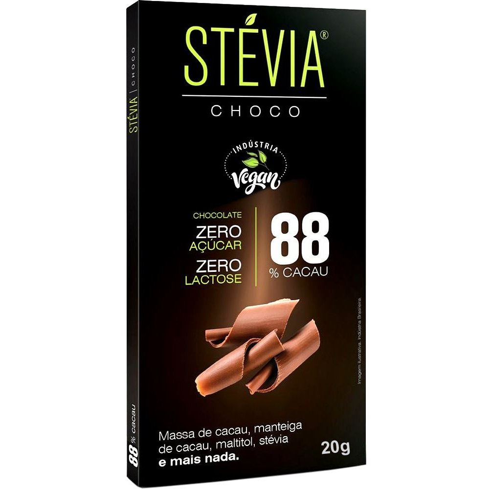 Chocolate Stévia Choco 88% Cacau Tudo Zero Leite 20g | Shopee Brasil
