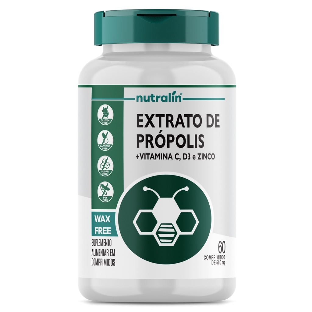 Extrato de Propolis Sem Cera com Vitaminas C + D + Zinco 60 Comprimidos ...