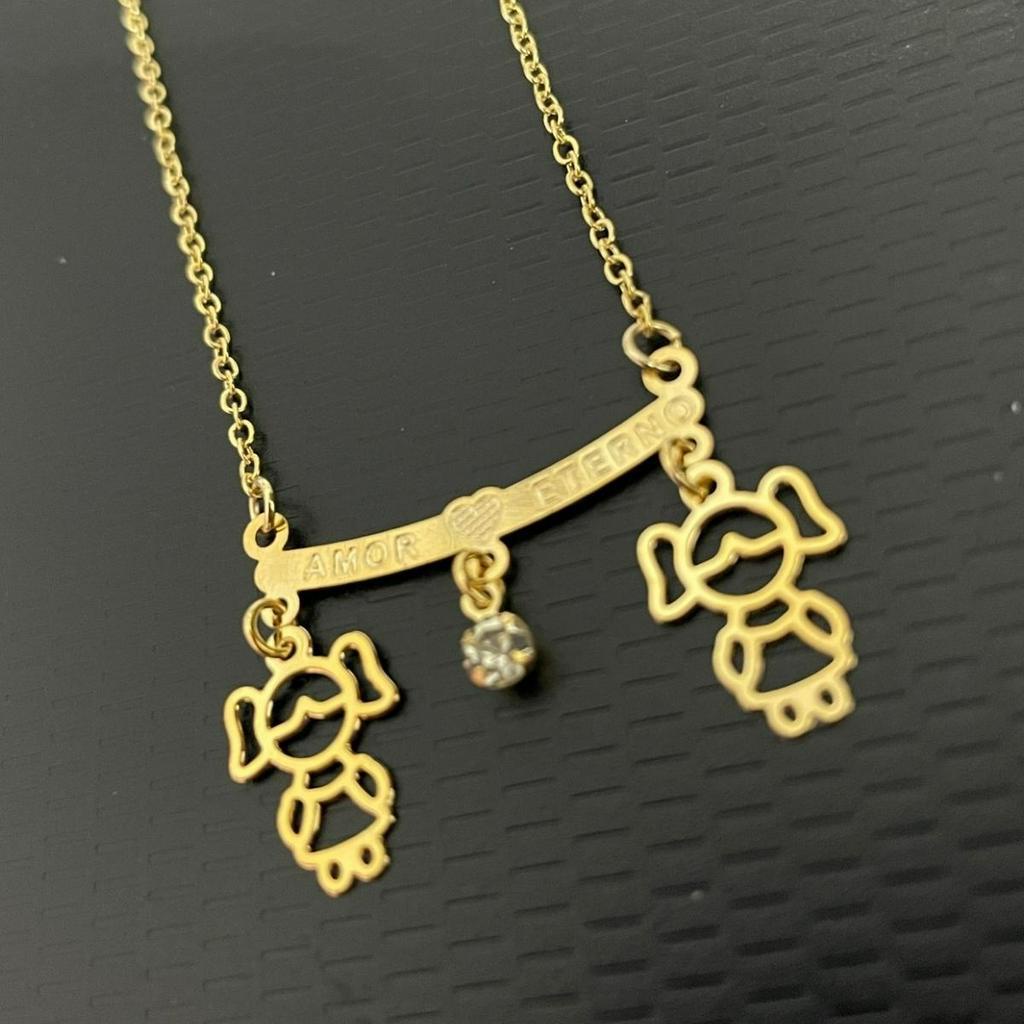 Colar Duas Filhas Meninas Com Batimentos Cardíacos Folheado A Ouro ...