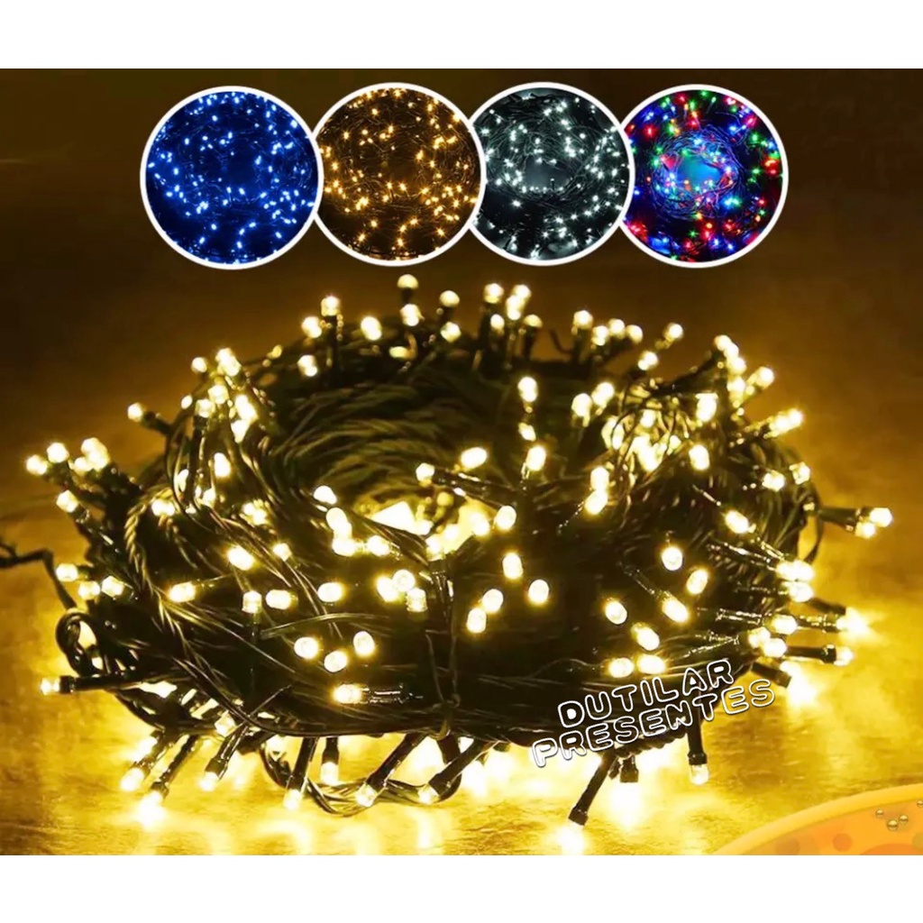 Pisca Pisca Cordão 200 Led 8 Funções Fio e Verde 15 Metros 110V/220V ...