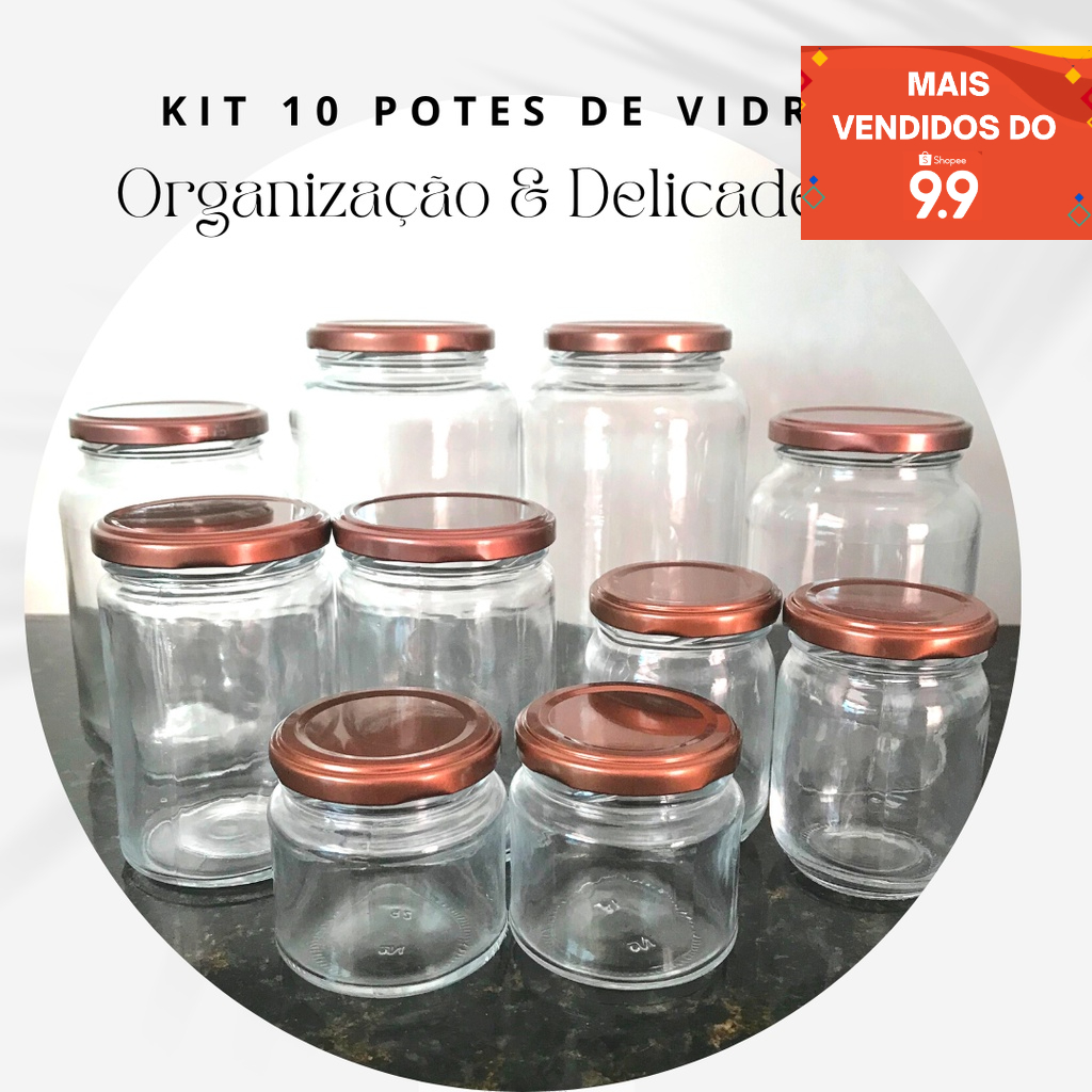Kit com 10 Potes de Vidro Nadir Vários Tamanhos Ideal Mantimentos ...
