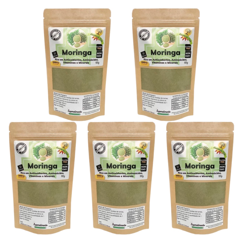 Kit 5 Unidades Suplemento Moringa 100% Natural Em Pó Composição Com ...