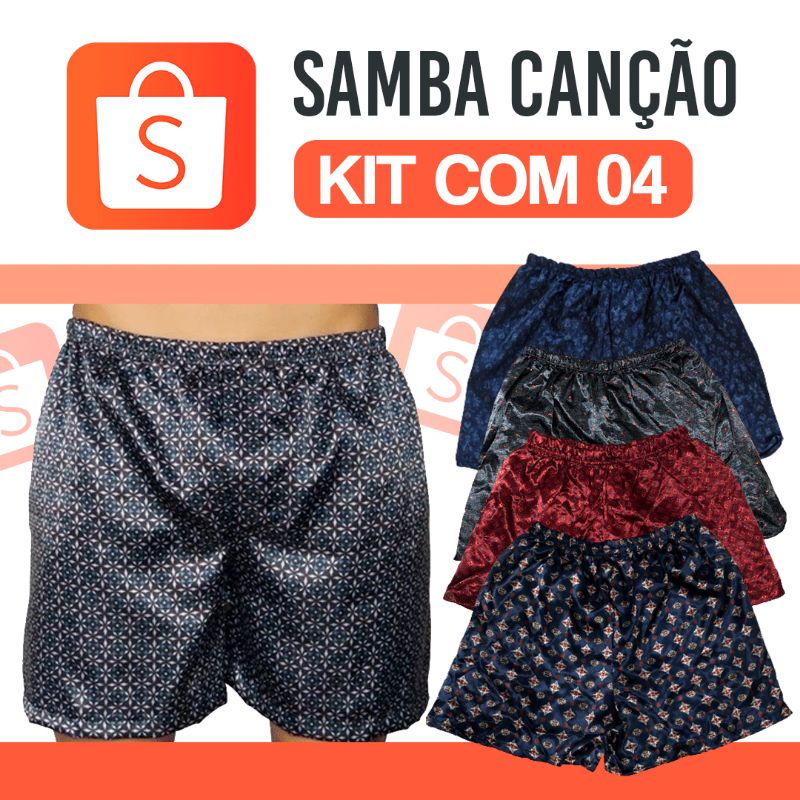 kit 4 Samba Canção Short Masculino Cueca Adulto Cetim Seda Pijama ...