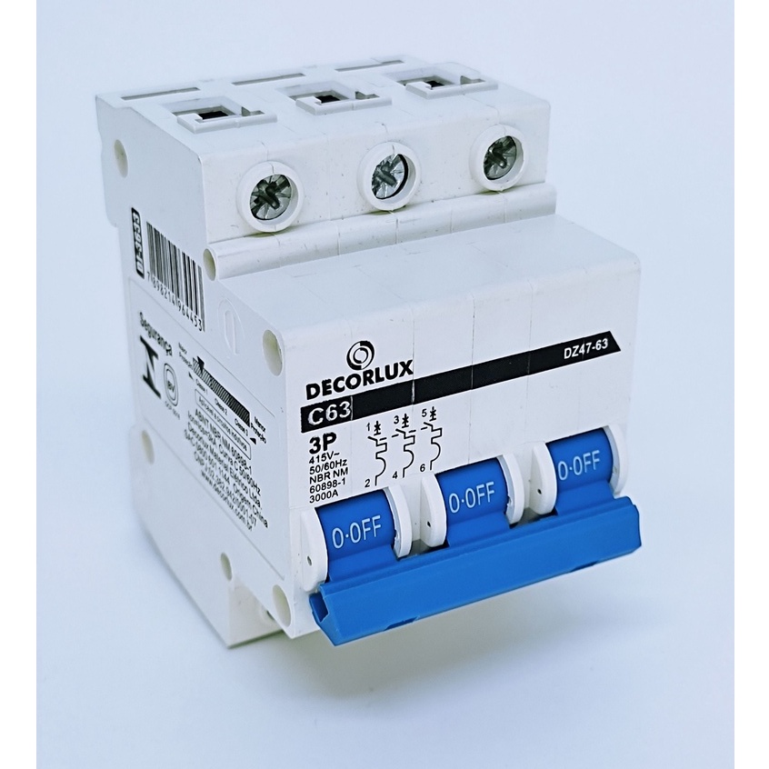Disjuntor Trifásico Tripolar Mini DIN Decorlux 10A 16A 20A 25A 40A 50A 63A Com Inmetro ...