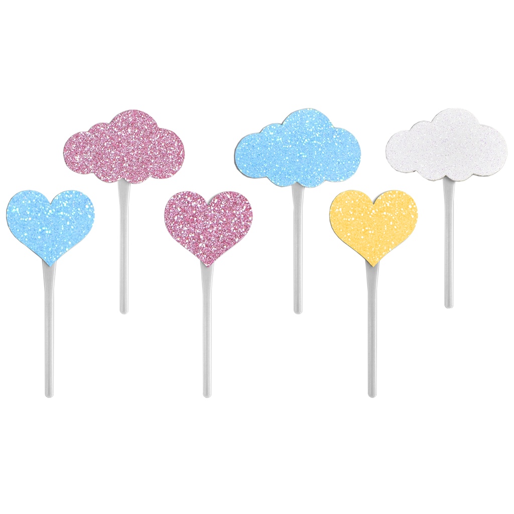 Topper Decorativo Chuva de Amor EVA Rosa e Azul Glitter 10 cm 6 Uni ...