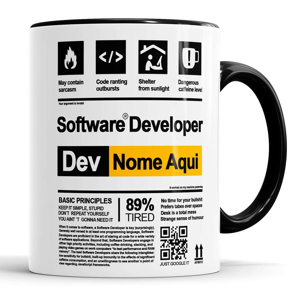 Caneca Software Developer personalizado com NOME - Alca e interior preto | Shopee Brasil
