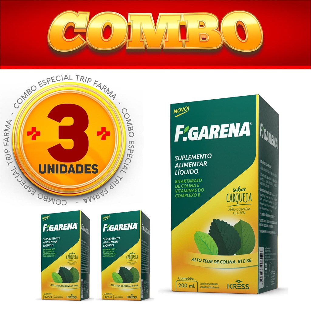 Kit 03 Unidades Figarena Kress Colina e Vitaminas do Complexo B Sabor Carqueja 200ml | Shopee Brasil