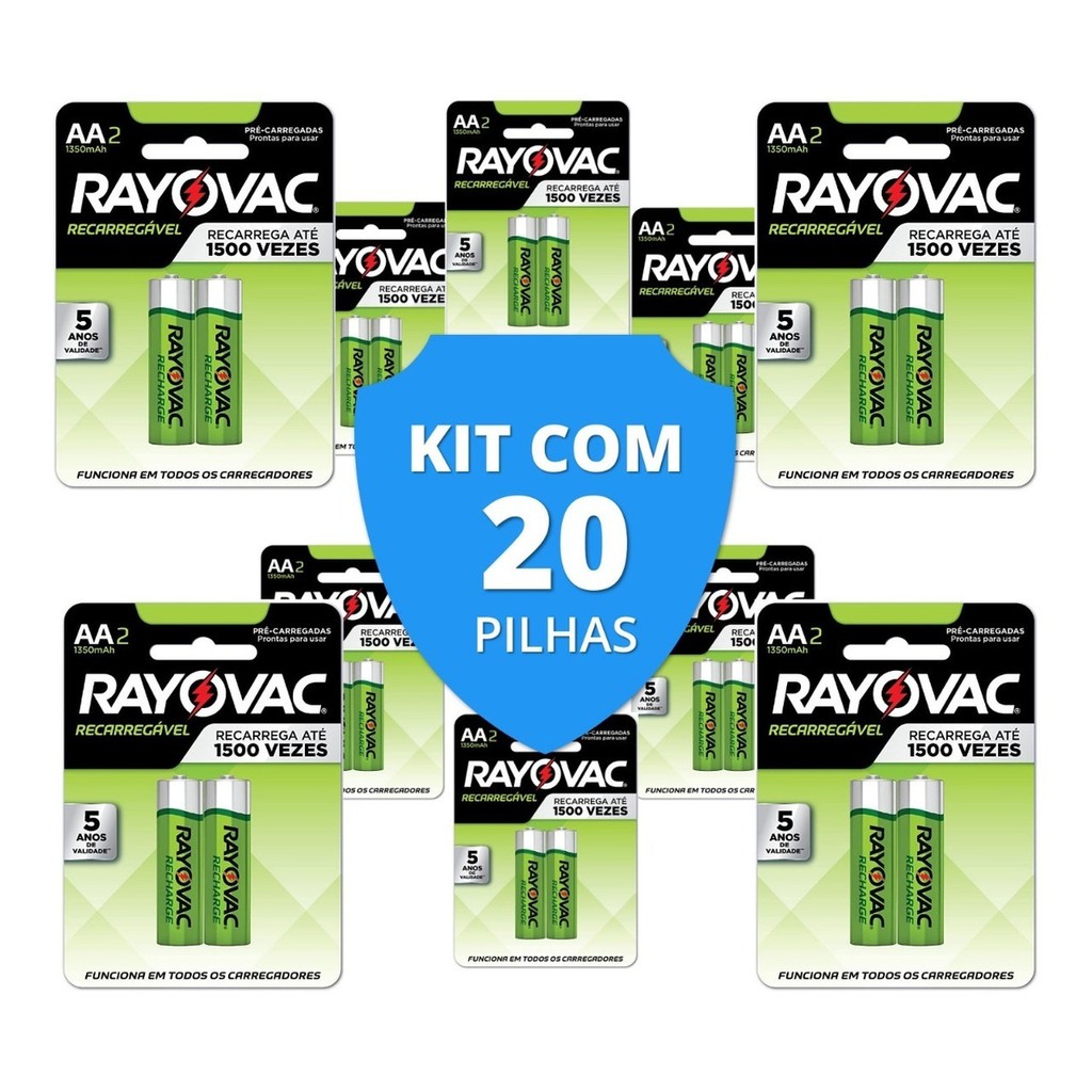 Kit 10 Cartelas Pilha Recarregavel Aa 1500 Ciclos - Rayovac | Shopee Brasil