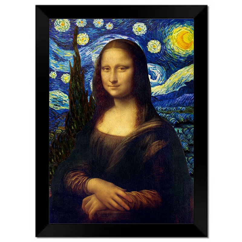 Quadro Monalisa/Gioconda na Noite Estrelada de Van gogh Moldura + Vidro ...