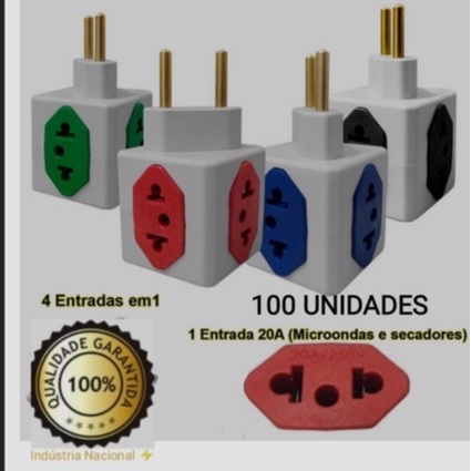 Adaptador Benjamin Cubo 3D 4 entradas Aceita Plug padrão de 10 e 20 ...