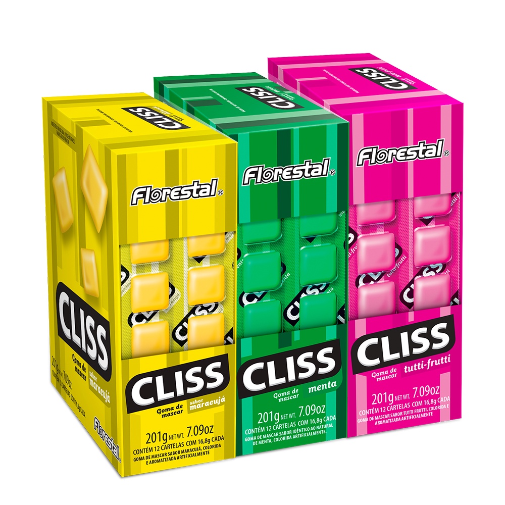 Kit 2 Chiclete Cliss Cartela Blister c/12un Florestal Chicle Goma de ...