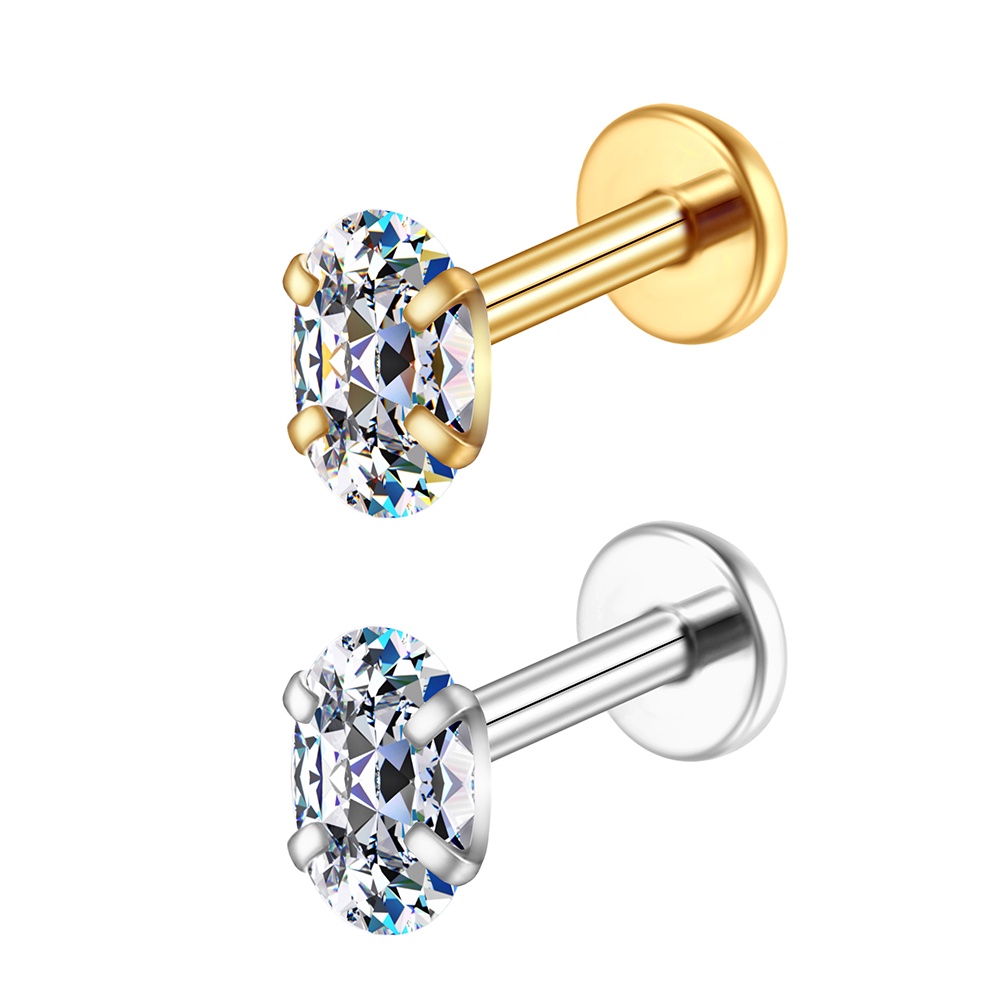 Piercing Labret Aço Cirúrgico Fecho Plug Oval Zircônia / Helix, Tragus ...