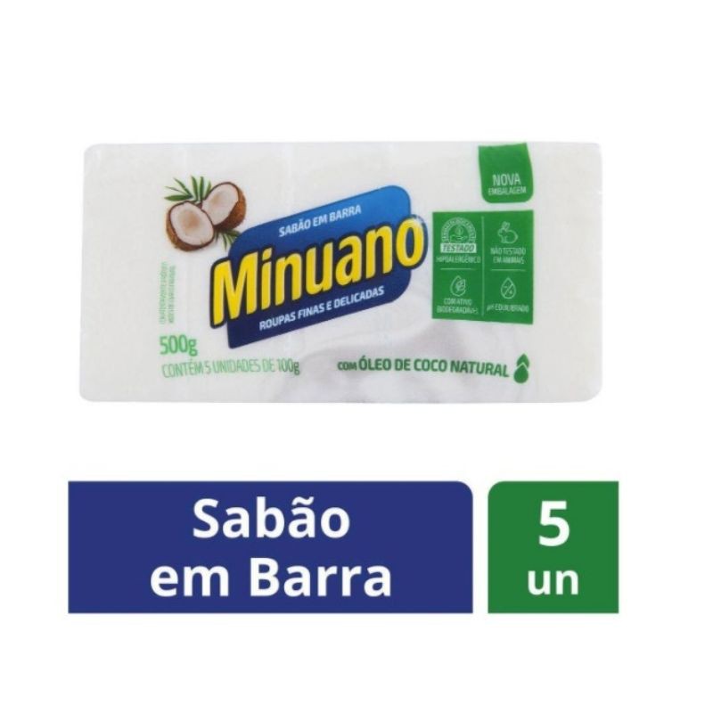 Sabão em Barra Minuano Coco 500g (5x100g) | Shopee Brasil