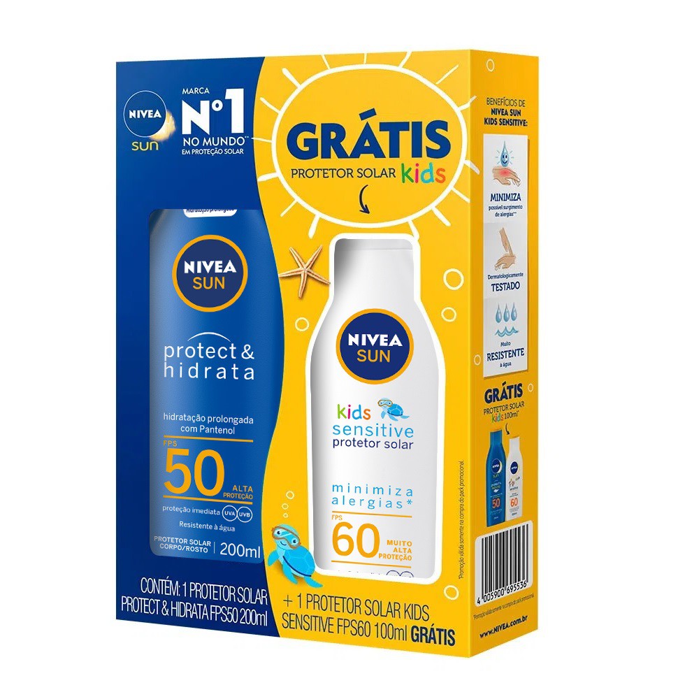 Kit Protetor Solar Nivea Sun Protect & Hidrata FPS50 200ml + GRÁTIS ...