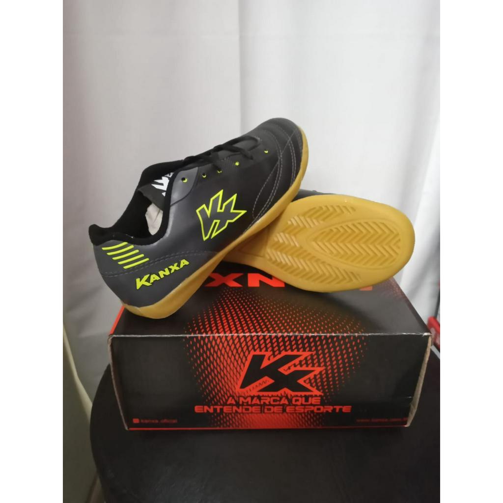 Chuteira Futsal Kanxa Juvenil Preta/Chumbo | Shopee Brasil