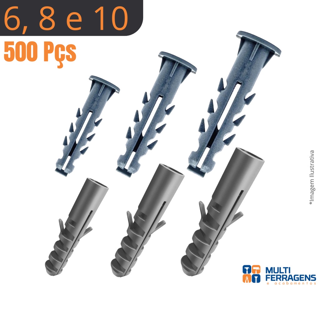 Kit 500 Buchas p/ Parede 6mm, 8mm e 10mm - Com e Sem Anel - Concreto ...