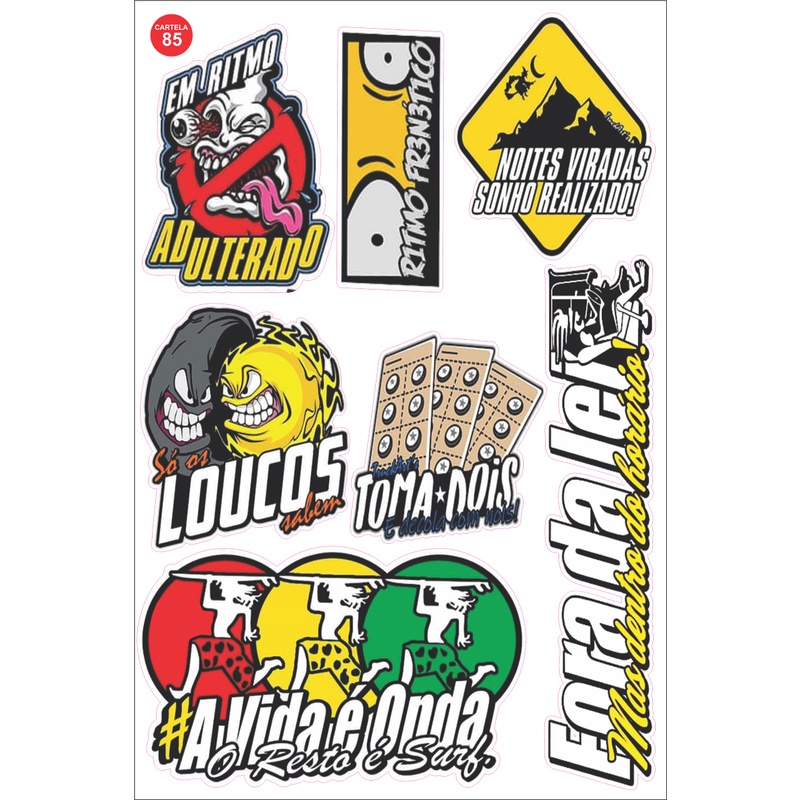 Cartela 85 de Adesivos Tuning Individual Stickers Moto Carro Bike (Em ...