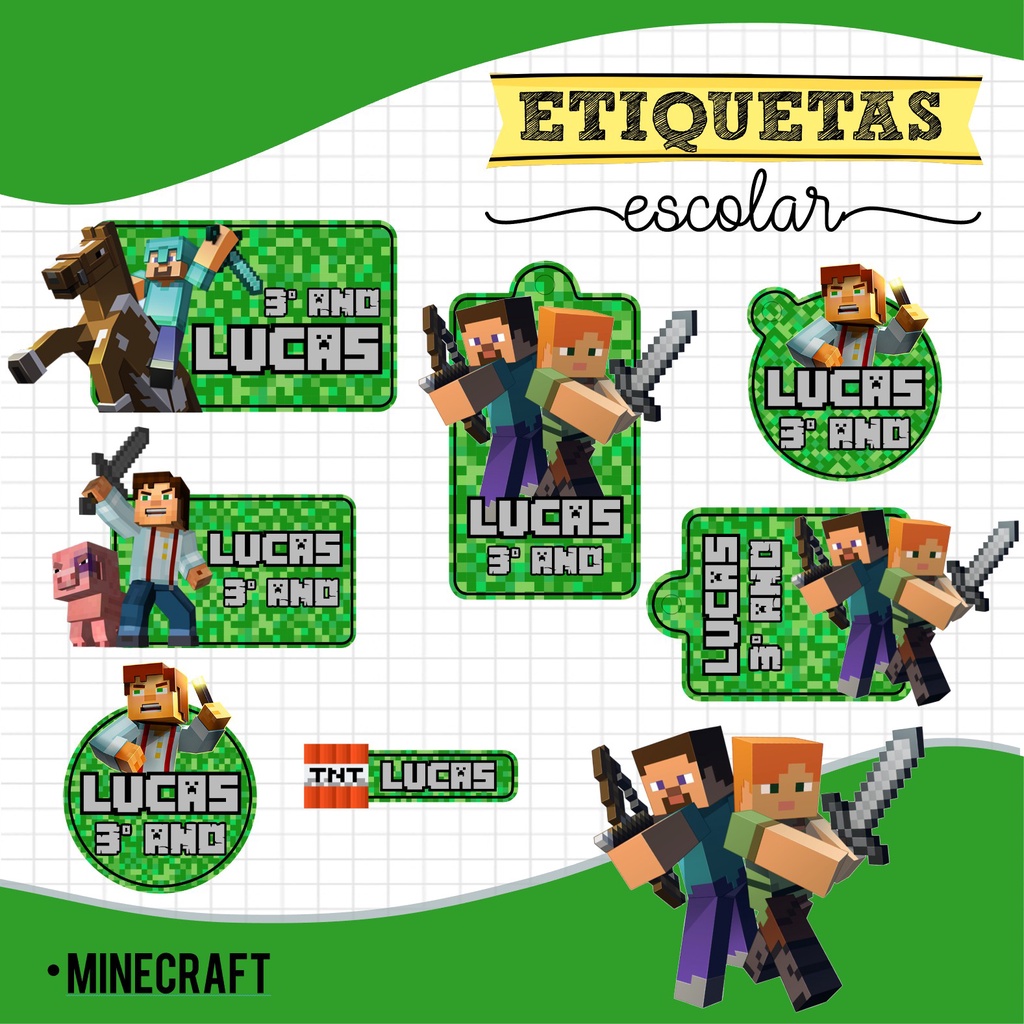 ETIQUETA ESCOLAR - MINECRAFT | Shopee Brasil