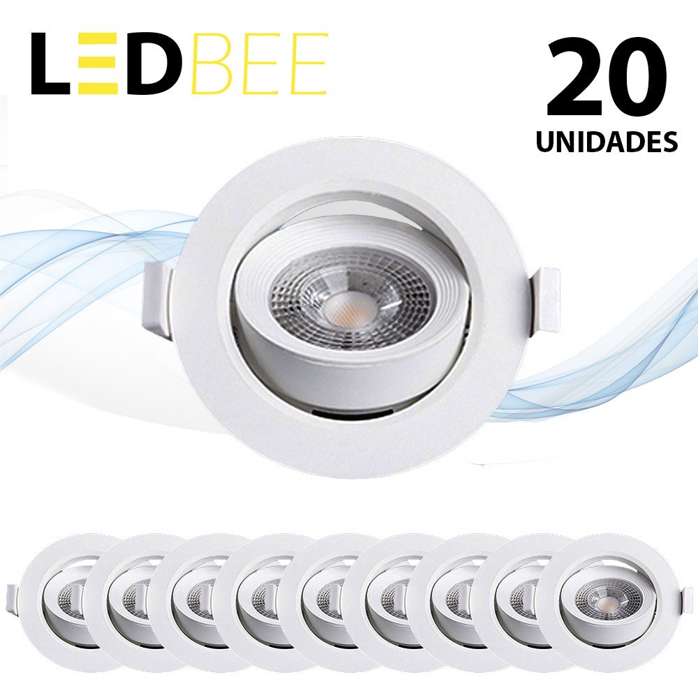 Kit 20 Spot Led 5W Embutir Redondo Branco 6500k Direcionavel | Shopee ...