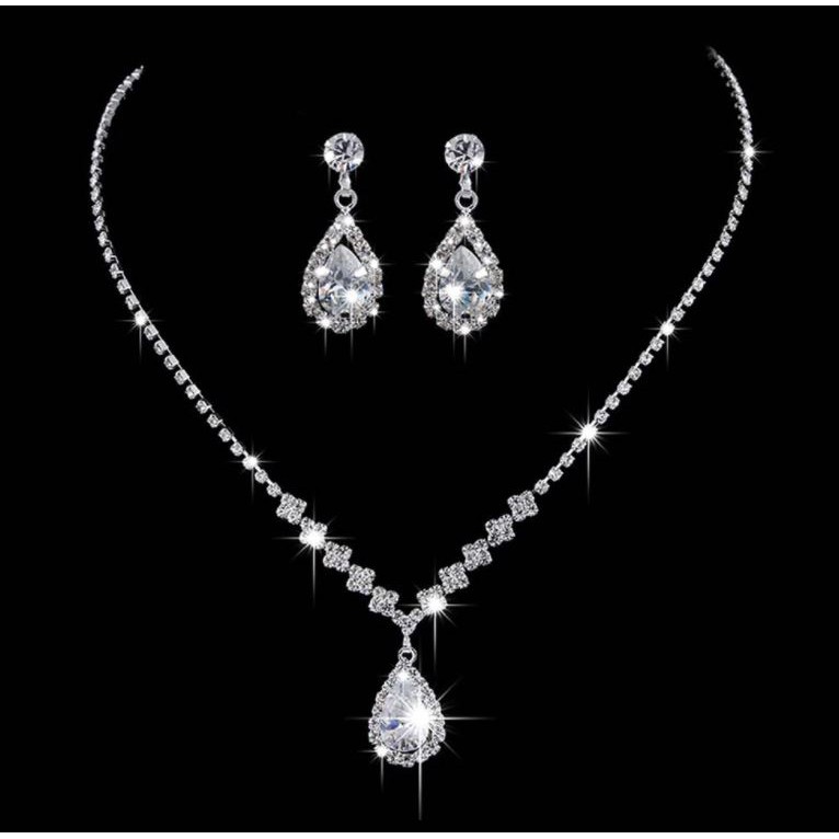 Conjunto Feminino Colar e Brinco de Strass c/ Zircônia Pérola Prateado ...