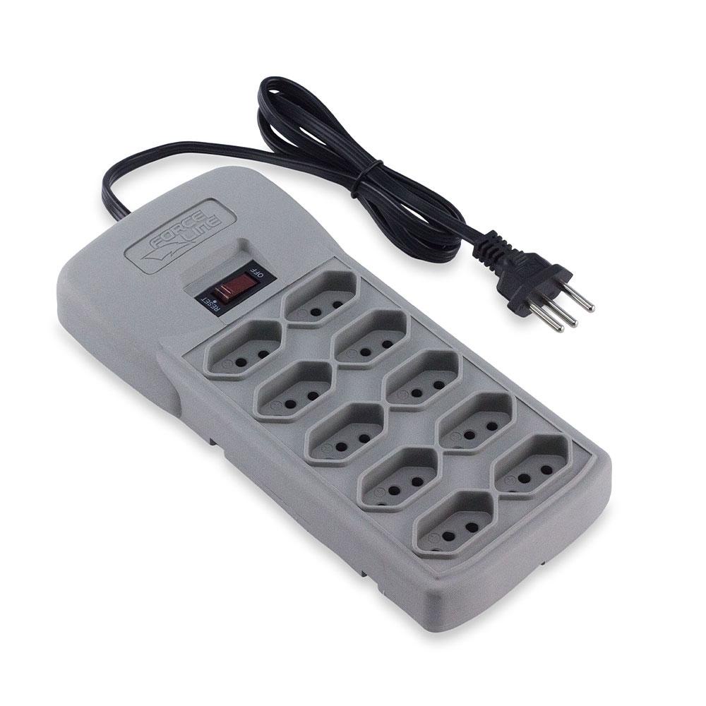 Filtro de Linha 10 Tomadas Tripolar Bivolt 120CM Cinza- Force Line | Shopee Brasil