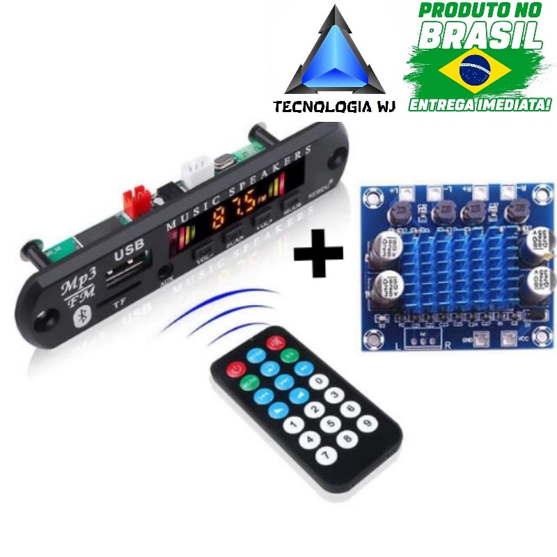 Kit Placa Decodificador + Placa Amplificadora Bluetooth Mp3 Fm Aux para ... Kit Placa Decodificador + Placa Amplificadora Bluetooth Mp3 Fm Aux para ...