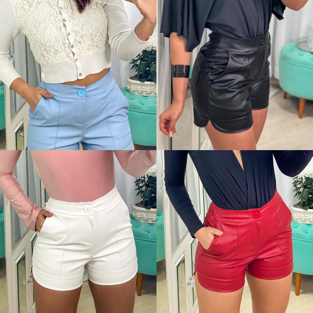 Short Couro Fake Com Lycra Blogueiras | Shopee Brasil
