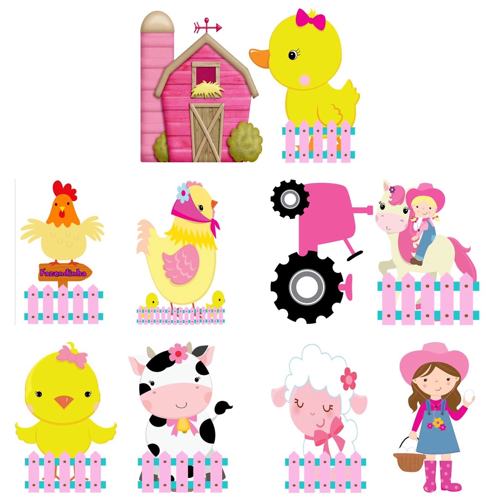 Fazendinha Rosa Kit decoração de festa infantil - 10 Displays de 30cm ...