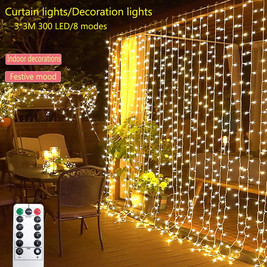 3M Janela Cortina Luzes Cordas 300 LED 8 Modos De Iluminação De Cobre ...