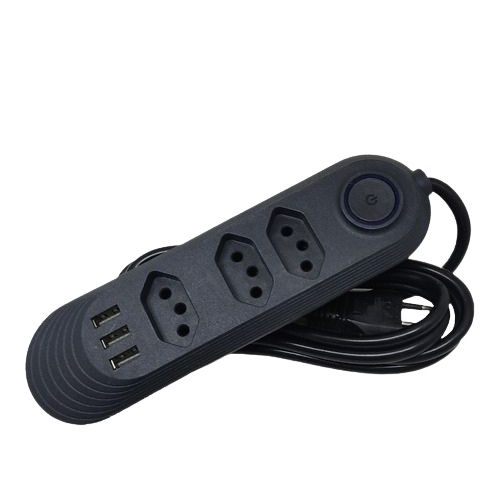 Extensão Elétrica 2m Com 4/5 Tomadas e 3 Entradas USB PRETO Botão Liga e Desliga- Régua Bivolt ...