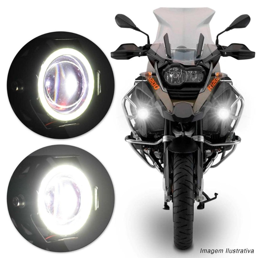 Par Farol de Milha LED Moto Universal Angel Eyes U7 6000K 20W Luz ...