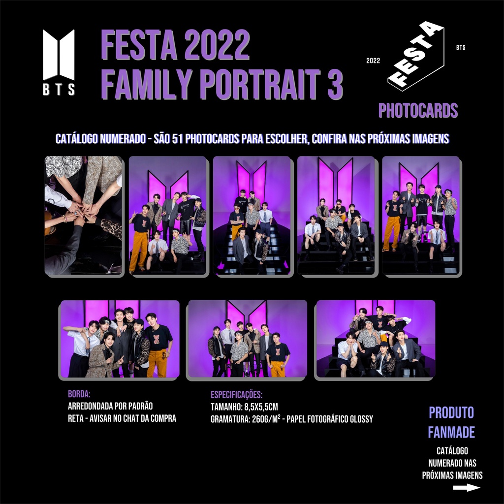 BTS - Festa 2022 family portrait 3 Photocards - Fanmade | Shopee Brasil