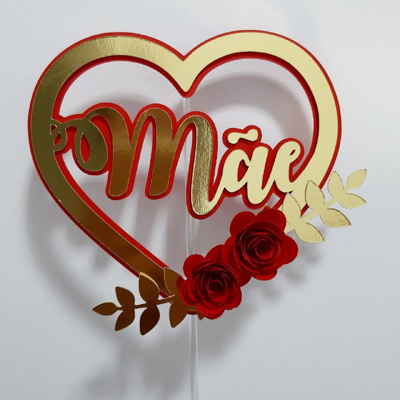 Topo de bolo Coração Mãe - cake topper dia das mães | Shopee Brasil