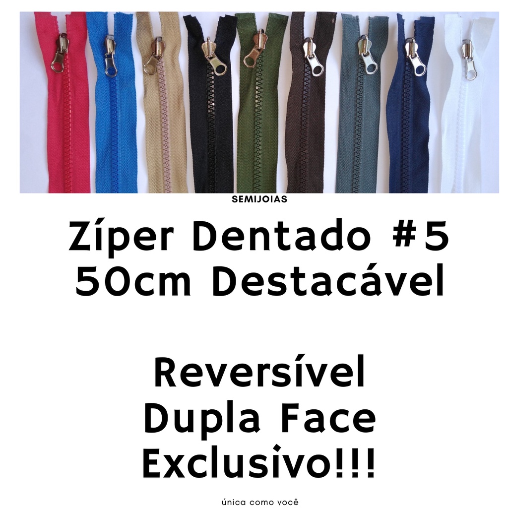 Zíper 50CM Dentado Plástico 5 JaquetabReversível Dupla Face 1 und ...