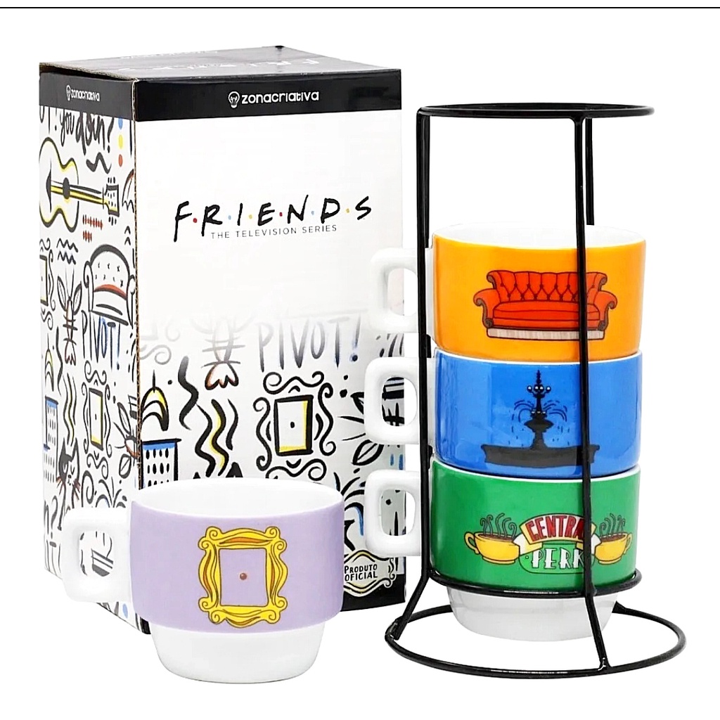 Kit Xícaras Café Friends Torre Empilhável Porcelana Suporte Chá ...