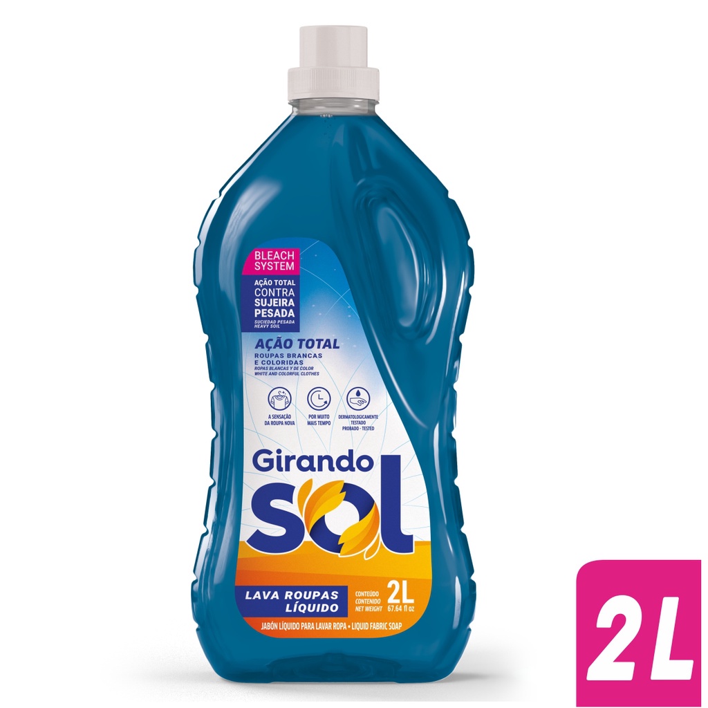 Sabão Liquido Lava Roupas Concentrado Girando Sol Ação Total 2 litros ...