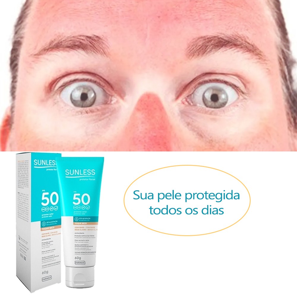Protetor Solar Com Base Sunless Facial FPS 50 Bege Claro Não Oleoso ...