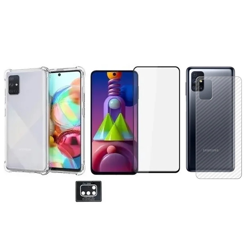 Kit Completo Para Galaxy M51 Capa Película 3d Skin Carbono Lente